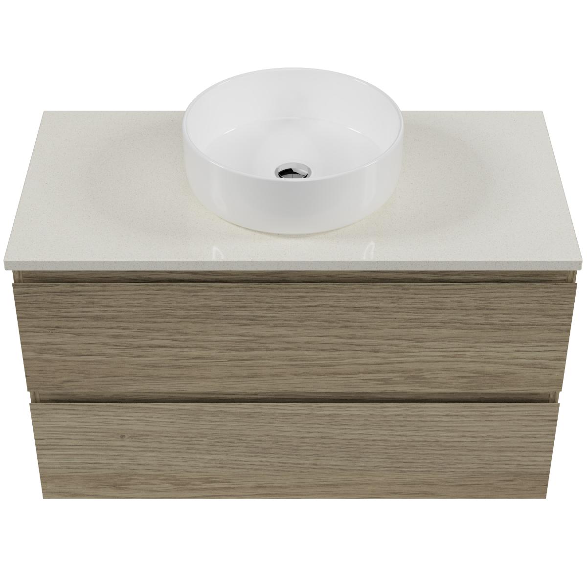 Timberline Nevada Plus 900mm Wall Hung Vanity with Silk Surface Top & White Gloss Above Counter ...