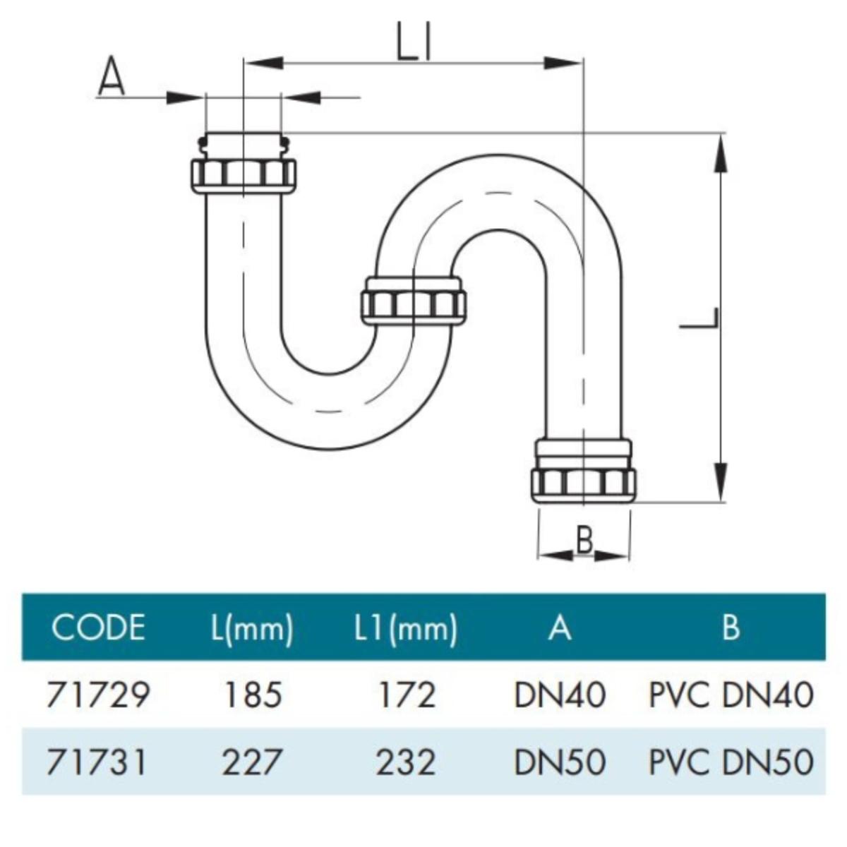 50mm S Trap Copper Chrome Easy Fix Suit PVC Pipe
