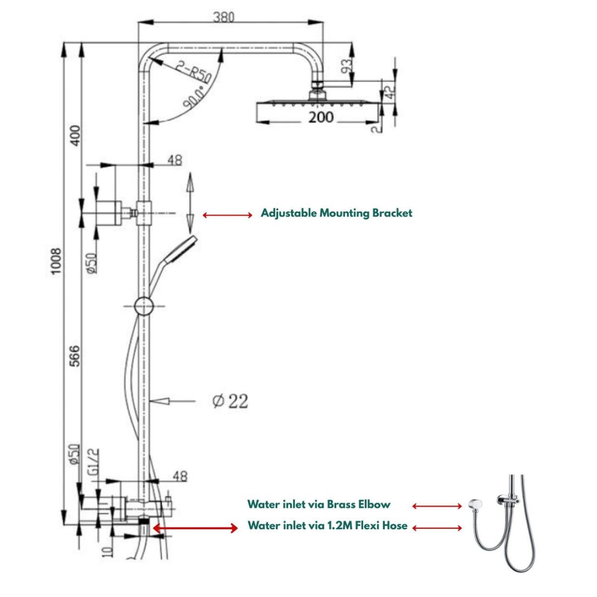 Whisper RetroFit Combo Shower Rail - Chrome